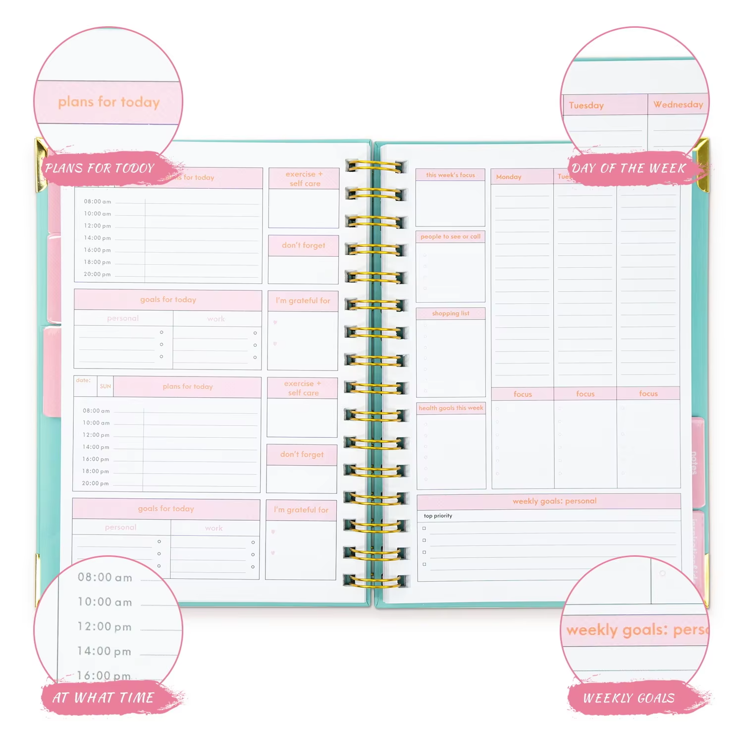2026 Custom Printing Inspiration Goal Daily Weekly Diary Self Care ...